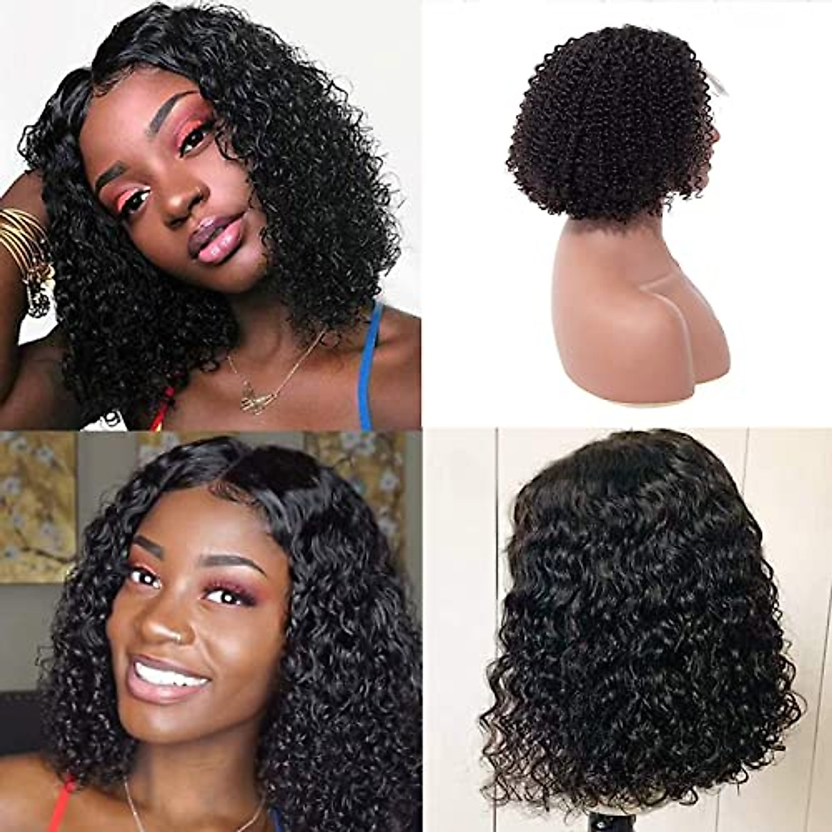 ISEE Short Bob Wigs 4x4 Lace Closure Human Hair Wigs Brazilian Curly Lace Front Wigs Pre Plucked Natural Black Color Curly Bob Wig Lace Front Wigs Middle Part Short Bob Wigs 12 Inches