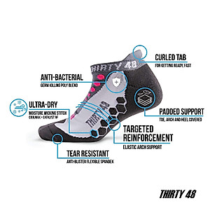 Thirty48 - Ru Cushioned Running Socks Series, 3 Pack Fluorescent Pink/Gray ,Medium