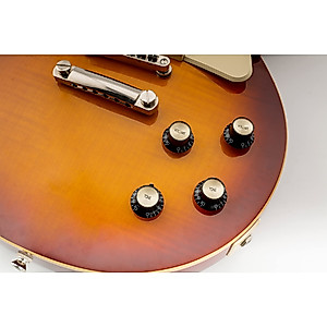 Musiclily Pro Metric Size Guitar Reflector Knobs Top Hat Bell 2 Volume 2 Tone Knob Set for Epiphone Les Paul SG Electric Guitar Asia Import Guitar Bass Split Shaft Pots, Black with Gold Top