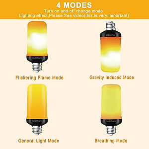 aobthurn Flame Light Bulbs, 4 Modes LED Flame Effect Light Bulb, E26 Base Flickering Light Bulb with Gravity Sensor,Flickering Light Bulbs Halloween Home Party (4 Pack)
