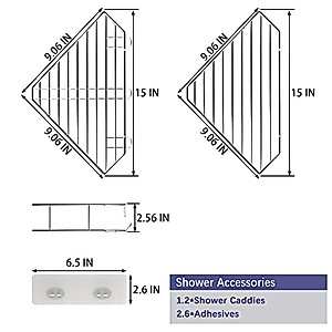 Corner Shower Caddy with Hooks, Self Adhesive Shower Organizer Shelves,No Drilling 2-Pack Rustproof 304 Stainless Steel Shower Storage Shelves for Bathroom & Kitchen