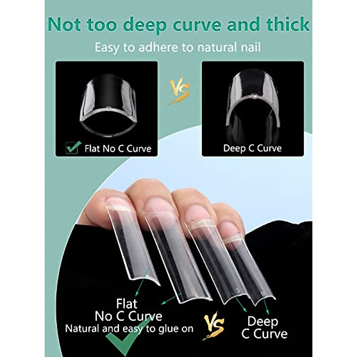 504 PCS No C Curve Clear Nail Tips for Acrylic Nails Professional, 3XL Extra Long, 12 Sizes Half Cover Straight Tapered Square French Fake Nail Tips for Nail Salons Home DIY