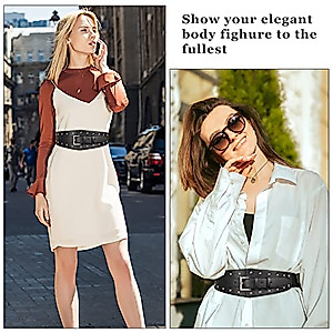 Kajeer Womens Wide Belts for Dresses Vintage Wide Elastic Belts for Women Rivet Cinch Belt with Buckle(M, Black)