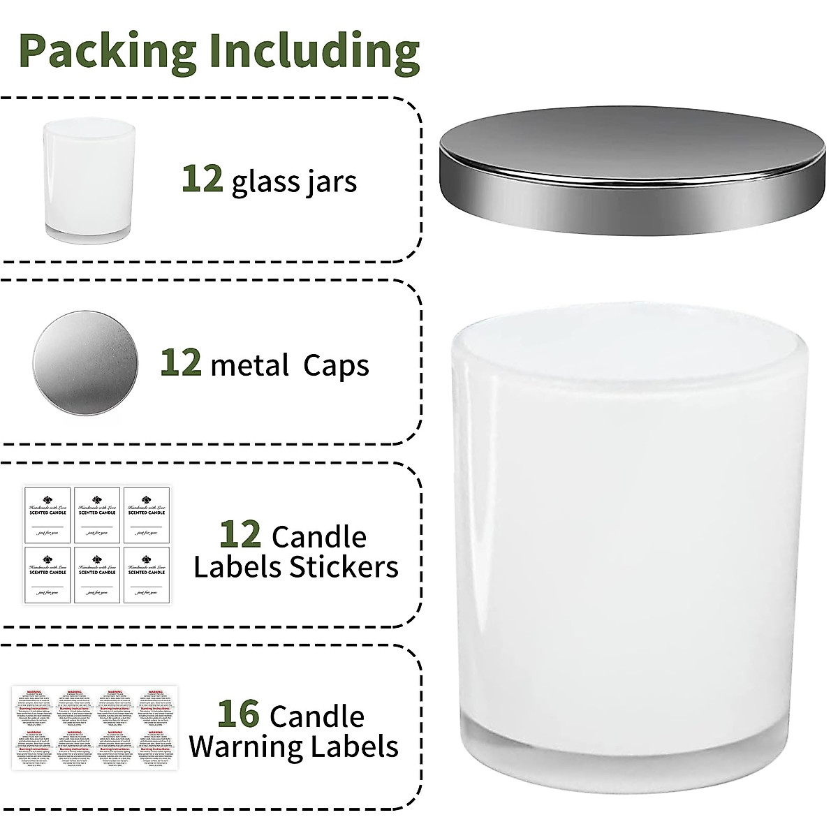 SUPMIND 12 Pack 10oz Glass Candle Jars with Lids and Sticky Labels, Empty Candle Jars for Making Candles Bulk Containers(Inner White)
