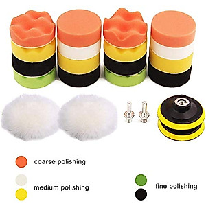 Makitoyo 3-inch Car Foam Drill Polishing Pad Kit for Car Sanding, Buffing, Polishing, Waxing, Sealing Glaze (18 Pads+2 Drill Adapters+2 Suction Cups), 22pieces 3-inch Buffing Pad Set