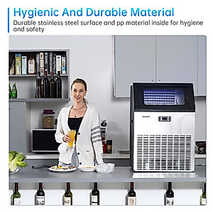 RESTISLAND Commercial Ice Maker Machine, 270 lbs/24 Hours, 48 lbs Storage Bin, Stainless Steel, Blue Light, Freestanding, Great for Home or Business, Includes Ice Scoop, Connecting Hose