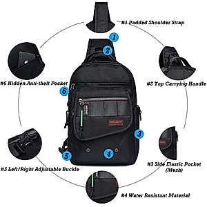 Sling Bags, Chest Shoulder Backpacks Crossbody Purse Outdoor Chest Bag Travel Backpack for Men Women Hiking Camping Cycling (Black 9.7'')