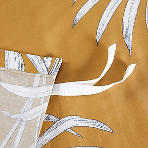 Eikei Midnight Blue Botanical Print Duvet Quilt Cover Egyptian Cotton Bedding Set Modern Luxury Minimal Palm Leaf Dark Charcoal Navy Ocher Floral Watercolor Design (Mustard Yellow, King)