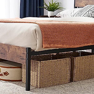 VECELO Platform Twin Bed Frame with Rustic Vintage Wood Headboard, Mattress Foundation, Strong Metal Slats Support, No Box Spring Needed