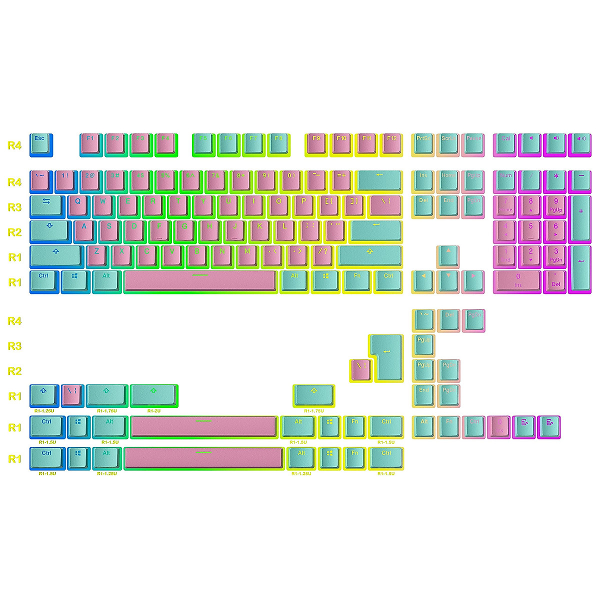 Ranked Pudding v2 PBT Keycaps | 145 Double Shot Translucent ANSI US & ISO Layout | OEM Profile for Full Size, TKL, 75%, 65% and 60% RGB Mechanical Gaming Keyboard (Miami Vice)