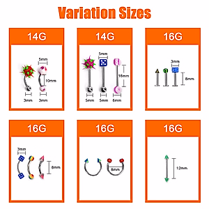 CrazyPiercing Lot of 110PCS Body Jewelry Piercing Eyebrow Navel Belly Tongue Lip Bar Ring
