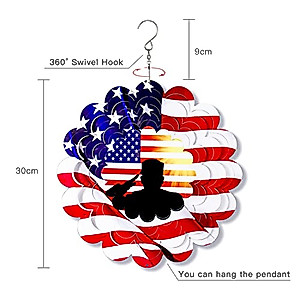 Metal Wind Spinners - 3D Patriotic Wind Spinner for Yard and Garden Kinetic Wind Sculpture American Flag Spinner Hanging Decor 12in Wind Catchers & Spinners Outdoor Art Ornaments Gifts