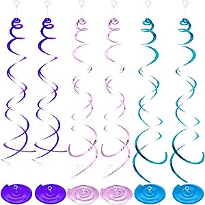 36PCS Hanging Swirls Decorations, Plastic Foil Party Ceiling Streamers Dual Spirls Ceiling Hanging Decors for Birthday, Wedding, Baby Shower Frozen Girls Party Supplies(Purple+Pink+Blue)