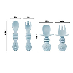 PandaEar Silicone Baby Feeding Set | 9PCS Baby Led Weaning Supplies Self Feeding Utensils | Divided Suction Plate Bowl Bibs Sippy Cup with Baby Snack Container Spoons Forks (Blue)