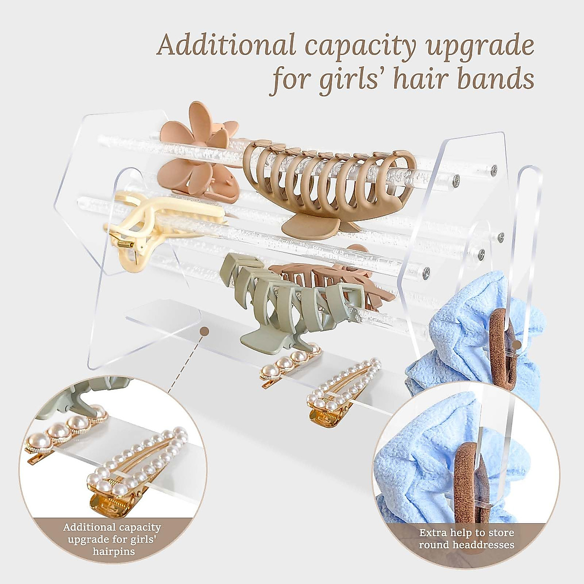 HOORITO Acrylic Hair Accessories Organizer Holder,360-Degree Rotating Claw Clip Organizer,Hair Clip Organizer Display Clear Stand for Dressing Table for Women and Girls