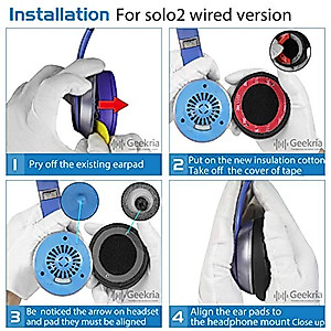 Geekria QuickFit Replacement Ear Pads for Beats Solo2 Wired, Solo2.0 Wired (B0518) Headphones Earpads, Headset Ear Cushion Repair Parts (Black)