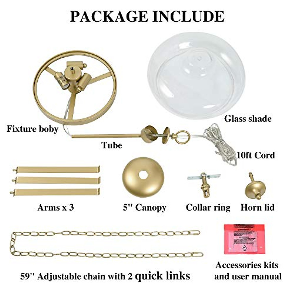 KSANA Gold Chandelier, Modern Glass Pendant Lighting Fixture for Dining Room, Entryway, Living Room, Kitchen, Bedroom (3 Lights, Fishbowl Shaped)