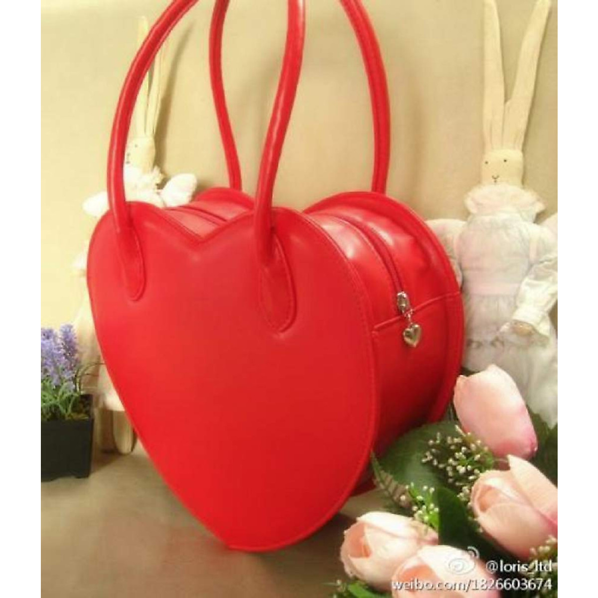 GK-O Fashion Women Heart Shaped Bag Lolita Handbag Clutch Purse Wallet PU Handbag (Red)