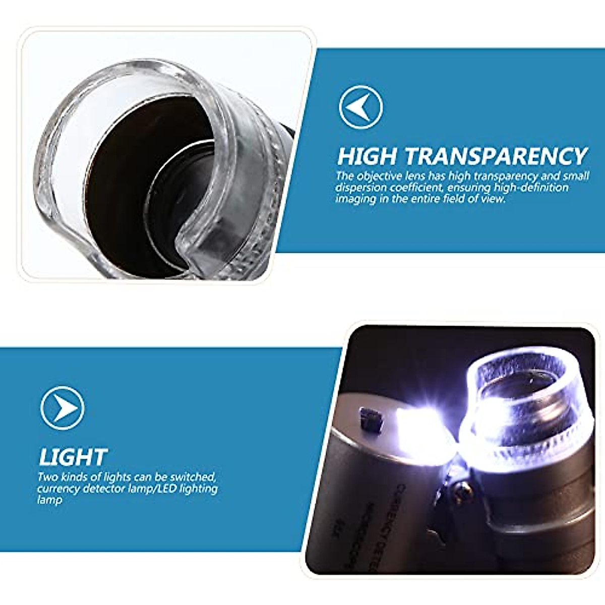 NUOBESTY 60X Mini Microscope ABS Plastic Pocket Magnifier Loupe Magnifying Glass with LED Light for Detecting Counterfeit Currency Jewelry