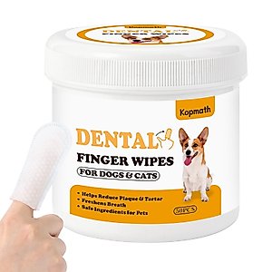Kopmath Dog Dental Wipes, Dog Teeth Cleaning Finger Wipes, Reduce Plaque & Tartar, Freshen Breath, Safe Natural Pet Dental Care Finger Wipes for Dog & Cat, Portable & Disposable Dog Tooth Wipes, 50 Ct