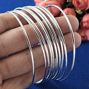 Sdouefos Classic 6pcs Lots 925 Silver Thin Stackable Polished Bangle Bracelet with Fresh Simple Bracelet Cuff Bangle