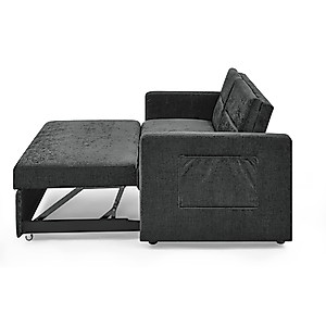 LIADTOP 54.5'' Modern Convertible Sleeper Two Side Pockets, Grey Fabric w/Pull-Out Bed Loveseat Sofa Couch and Adjsutable Back for Living Room,Black