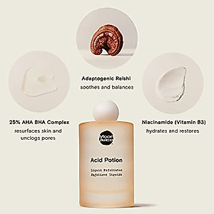 Moon Juice Acid Potion AHA and BHA Liquid Exfoliator | Chemical Skin Exfoliant to Resurface, Unclog & Balance | 25% AHA BHA Complex, Niacinamide & Reishi | Clean, Vegan, Cruelty-Free | 100ml (3.3 fl oz)