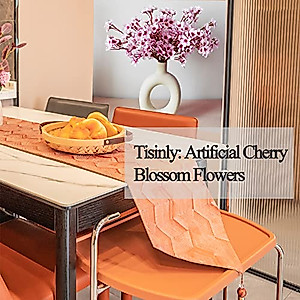 Tisinly Pink Flowers 4PCS Artificial Cherry Blossom Silk Flowers, Faux Peach Flowers Lifelike Fake Branches 15.7'' for Home Kitchen Wedding DIY Garden Decorations