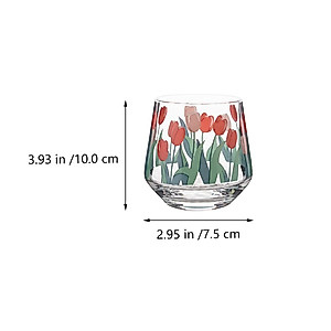 BESPORTBLE 2pcs Wine Glass cup,Tulip Flowers Decal Stemless Wine Glass for Hot Coffee or Cold Drinks-Iced Latte, Whiskey, Juice (400ml)
