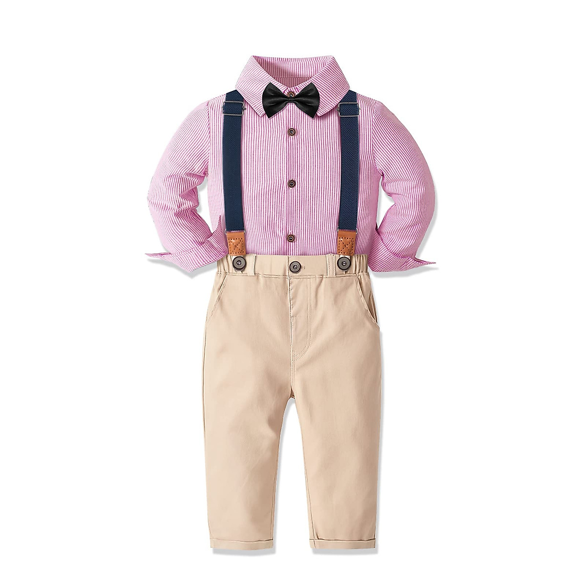 WEILAFEIR Toddler Boys Clothes Sets Baby Gentleman Outfit Dress Shirt with Bowtie and Pants Sets 4-Pieces Kids Formal Suits
