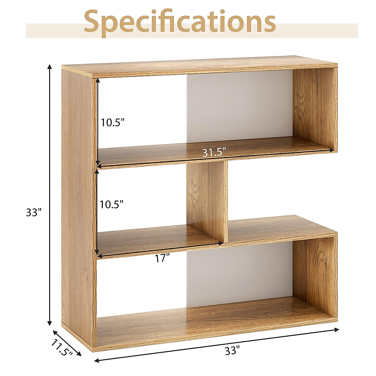 Tangkula 3 Cubes Bookcase, Irregular Open Bookcase, Freestanding Bookshelf Combination, Anti-Tipping Device, Home Display Storage Shelf for Living Room Study (Natural, 3-Cube, Concave)