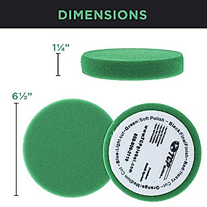6.5" Green Flat Soft Polishing Grip Foam Polish Pad - DA Hook & Loop - Polish Car, Auto Polisher Detailing Buffing - Designed for Finishing, Pre-Finishing on All Paint Surfaces, Paint Sealants, Waxes