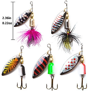 kingforest 10pcs Fishing Lures Spinnerbait for Bass Trout Salmon Walleye Hard Metal Spinner Baits Kit with Tackle Box