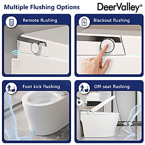 DeerValley Smart Toilet, One Piece Tankless Toilet with Bidet Built in Smart Bidet Toilet with 1.28GPF Auto Flush, Foot Kick, Blackout Flush, Warm Water, Heated Seat, Remote Control