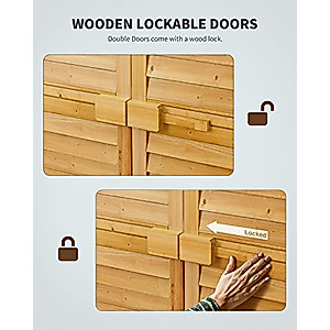 Gizoon Outdoor Storage Cabinet with 3 Shelves, Double Lockable Wooden Garden Shed with Waterproof Roof, Outside Vertical Tall Tool Shed for Yard Patio Lawn Deck-Natural