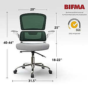 Logicfox Ergonomic Office Chair, Breathable Mesh Chair with Adjustable Height, Computer Chair with a Double Lumbar Support and Flip-up Arms, Home Office Desk Chair with 90°-130° Tilt Function