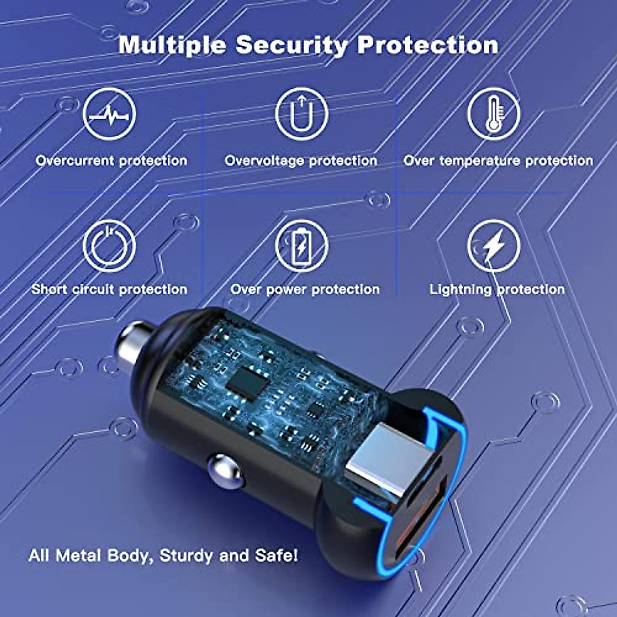 USB C Car Charger Adapter - Portable All-Metal Stocaggio 38W Fast Car Charger Compatible with iPhone 14/13/12/Pro/Max, Galaxy S21/20/10/9, iPad Air 2/Mini 3, Quick Charge 3.0 Dual Ports - Black