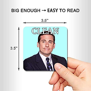 DUNGGLE Dishwasher Magnet Clean Dirty Sign Indicator, Washing Machine Magnet Double Sided Kitchen Dish Washer Refrigerator Magnet Flip with Magnetic Plate Office Michael Scott