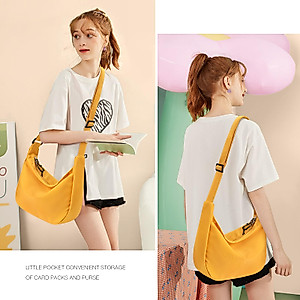 Crossbody Bag for Women Men Small Crescent Bag with Adjustable Strap Nylon Hobo Shoulder Bag Handbag for Sport Travel Work (Orange Yellow)