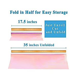 35 in x 50 ft Iridescent Cellophane Wrap Roll – Rainbow Cellophane Roll, Iridescent Film Cellophane Bags Large, Rainbow Wrapping Paper for Flower Gift Baskets Wrap DIY Wrapping (35" fold into 17.5")