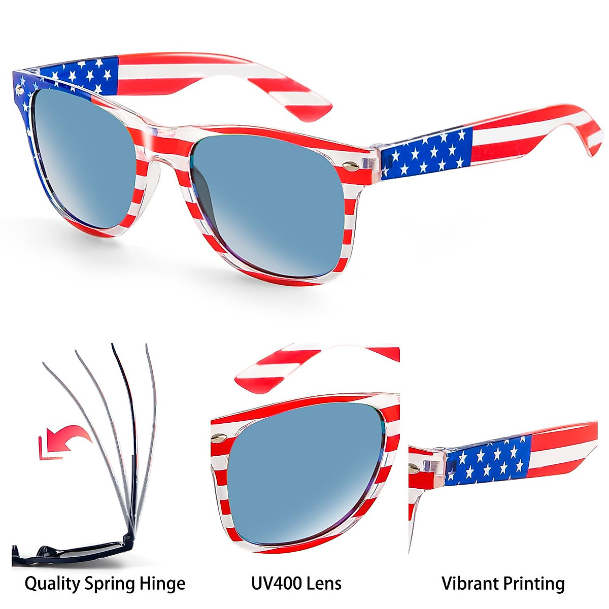 Sofier 4th of July Accessories 3 pairs USA American Flag Sunglasses Patriotic Party Favors Fourth of July Accessories Red White and Blue Sunglasses for Women Men Classic Retro