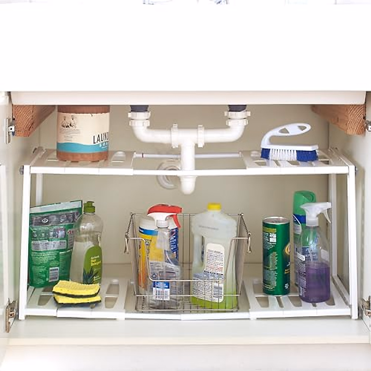 The Lakeside Collection Adjustable Under Sink Storage - Expandable Shelf for Bathroom/Kitchen Organization