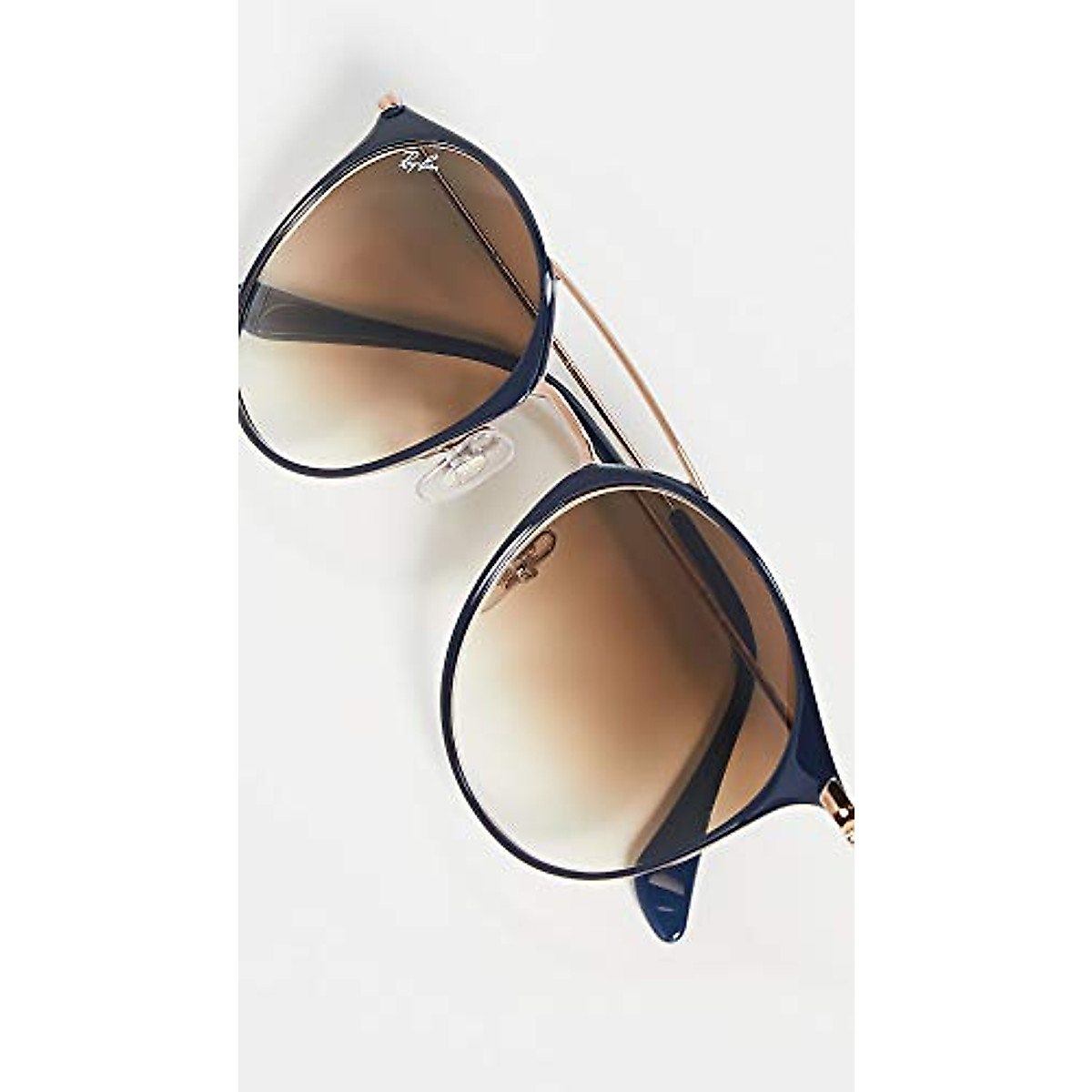 Ray-Ban RB3546 Round Sunglasses, Dark Blue On Copper/Clear Gradient Brown, 52 mm