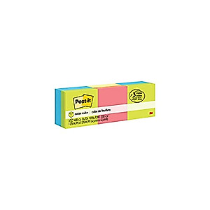 Post-it Notes, 2x2 in, 3 Cubes, America's #1 Favorite Sticky Notes, Assorted Colors, Recyclable (2051-3PK)