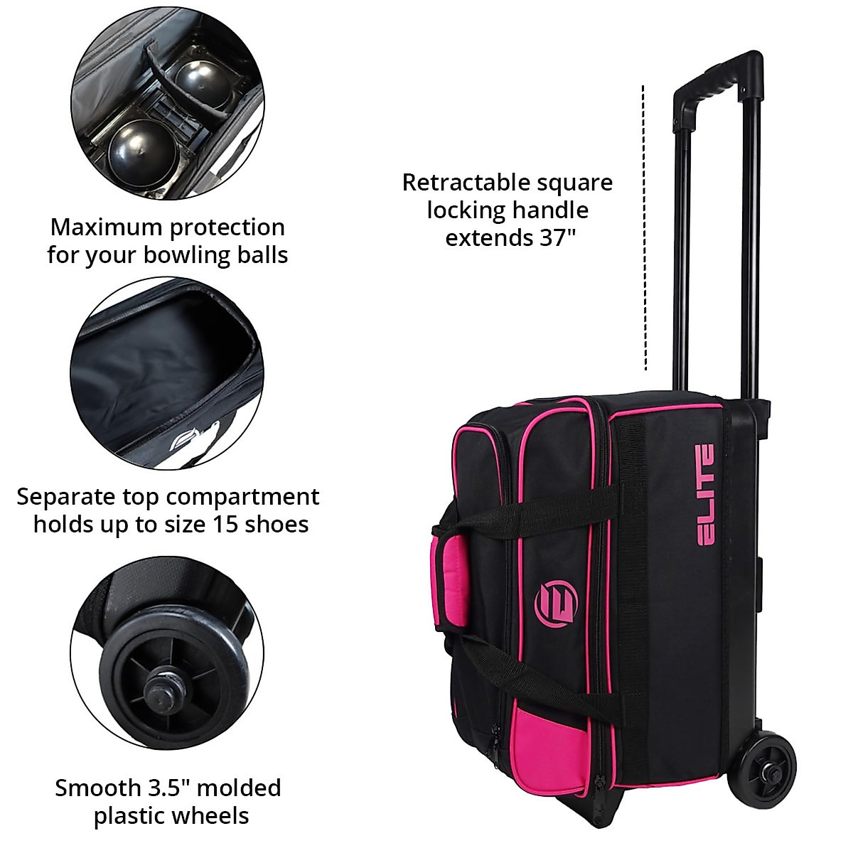 ELITE Basic Double Roller Bowling Ball Bag With Rolling Wheels | Stylish Graffiti-Style Design | Durable Bowling Bags With Ample Storage | Double Bowling Ball Bag (Pink)