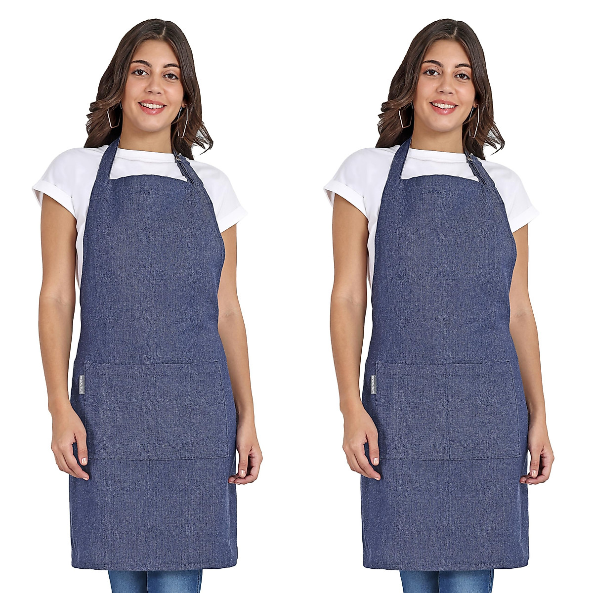 Mellow Buff 2 Pack Chef Apron, Recycled Cotton Kitchen Apron with an Adjustable Neck with Long Ties, for cooking, baking | Denim Blue…