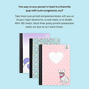 Yoobi Composition Notebook Set - 3 Pack of Composition Notebooks, 100 Sheets Each, Kids Notebooks College Ruled - Rainbow, Frenchie Polka Dot, Pando Unicorn Notebooks - 7.5" x 9.75", 3 Pack