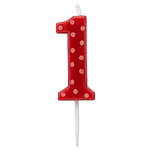 Papyrus Number 1 Birthday Candle, Red Polka Dots (1-Count)