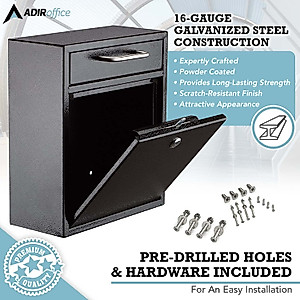AdirOffice Wall Mount Mailbox - Mailbox with Lock and Keys- Durable Wall Mounted Locking Mailbox and Cash Drop Box for House, Apartments and Bussiness After Hours Deposits