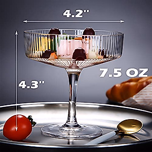 Montex 6 Pcs Ribbed Coupe Glasses, 7.5 oz Classic Vintage Cocktail Galssware, Pefect for Cocktail, Champagne and Gift